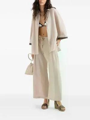 Brunello Cucinelli Linen Shirt With Cuffed Sleeves - Neutrals