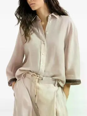Brunello Cucinelli Linen Shirt With Cuffed Sleeves - Neutrals