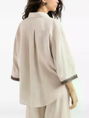 Brunello Cucinelli Linen Shirt With Cuffed Sleeves - Neutrals