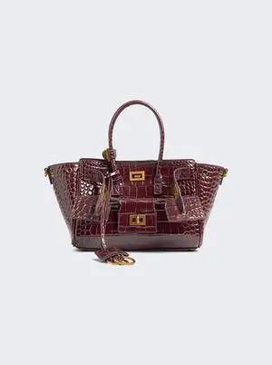 Balenciaga Bel Air Croc-embossed Leather Bag - Red