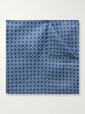 DE PETRILLO Printed Silk-twill Pocket Square - Blue