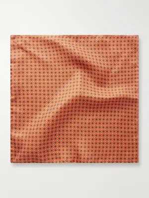 DE PETRILLO Printed Silk-twill Pocket Square - Orange