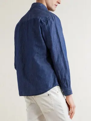 Canali Button-down Collar Cotton And Linen-blend Shirt - Blue