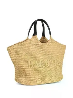 Balmain Crochet Raffia-effect Tote Bag - Neutrals