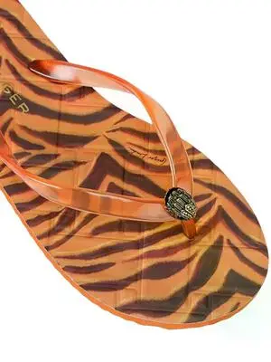 Kurt Geiger Kensington Tiger-print Flip-flops - Orange