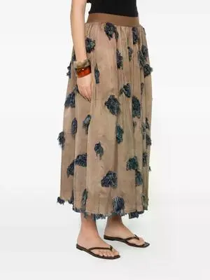 UMA WANG Gillian Fringed Appliqué Skirt - Neutrals