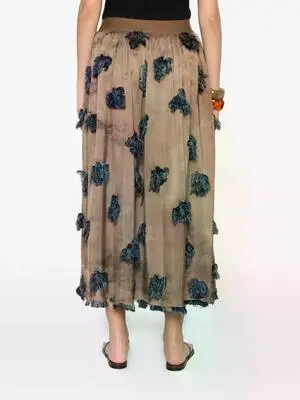 UMA WANG Gillian Fringed Appliqué Skirt - Neutrals