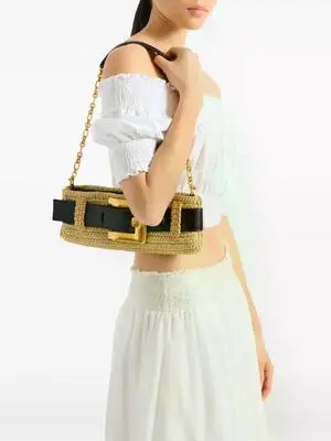 Balmain Anthem Clutch Bag In Leather And Crochet - Neutrals
