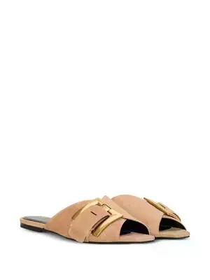 Balmain Flat Suede Leather Anthem Mules - Neutrals
