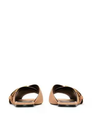 Balmain Flat Suede Leather Anthem Mules - Neutrals
