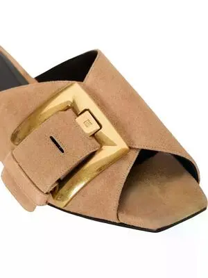 Balmain Flat Suede Leather Anthem Mules - Neutrals