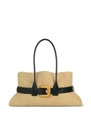 Balmain Large Anthem Crochet And Leather Bag - Neutrals