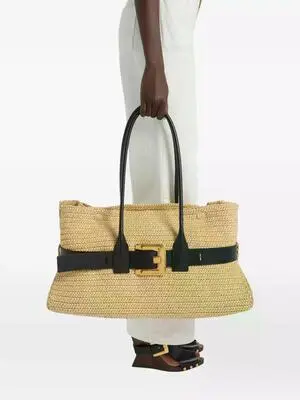 Balmain Large Anthem Crochet And Leather Bag - Neutrals
