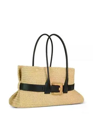 Balmain Large Anthem Crochet And Leather Bag - Neutrals