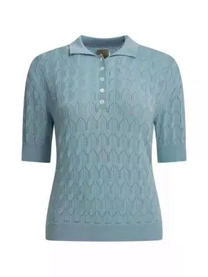RAKKI California Pointelle-knit Polo Top - Blue