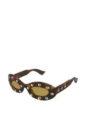 Valentino Garavani Stud-embellished Oval-frame Sunglasses - Brown