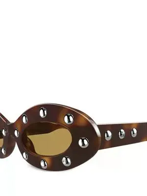 Valentino Garavani Stud-embellished Oval-frame Sunglasses - Brown