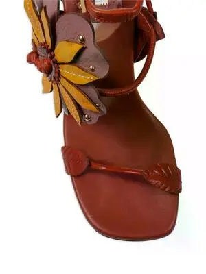 Zimmermann Brightside Floral-appliqué Leather Sandals - Brown