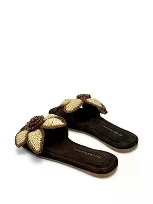 PALOMA BARCELO Flower-appliqué Flat Sandals - Brown