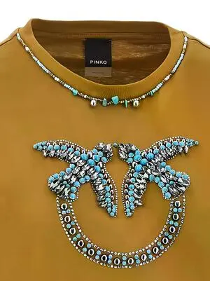 Pinko Embellished Cotton T-shirt With Maxi Jewel Embroidery