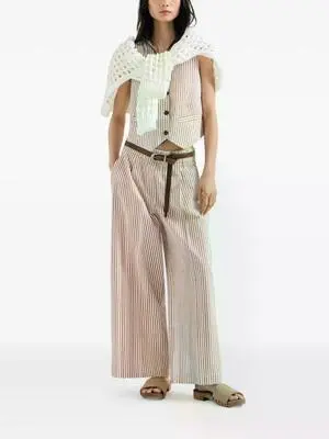 Brunello Cucinelli Striped Cotton Seersucker Baggy Trousers