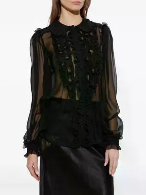 Dolce & Gabbana Ruffled Sheer Blouse - Black
