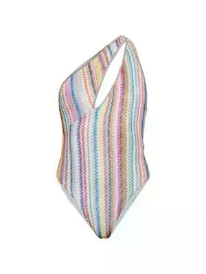 Missoni Zigzag-knit One-shoulder One-piece Swimsuit - Blue