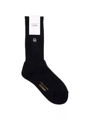 Comme Des Garçons Logo-embroidered Ribbed Socks - Black
