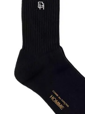 Comme Des Garçons Logo-embroidered Ribbed Socks