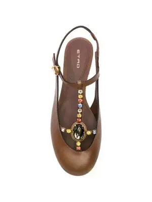 Etro Low Heel Slingback Flats With Crystal Embellishments - Brown