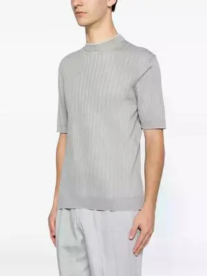 Eleventy Ribbed Knit Mock Neck Short Sleeve T-shirt