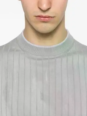 Eleventy Ribbed Knit Mock Neck Short Sleeve T-shirt