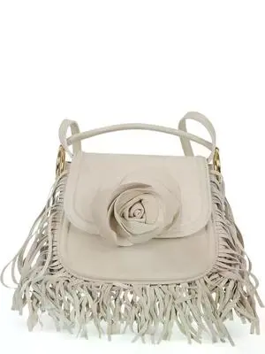 GEDEBE Floral-appliqué Fringe-detail Clutch Bag - Neutrals