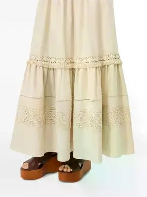 Max Mara Beige Linen Lace-insert Tiered Skirt - Neutrals