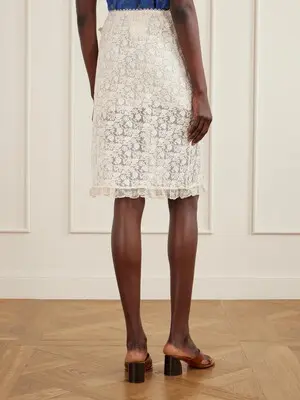 DÔEN Aurella Ruffled Embroidered Mesh Midi Skirt - Neutrals