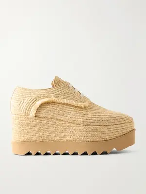 Stella McCartney Elyse Woven Raffia Platform Brogues - Neutrals