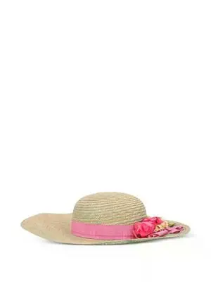 Vintage Wide-brim Hat With Floral Appliqu - Neutrals