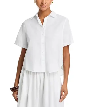 Velvet By Graham & Spencer Alana Short Sleeve Button-up Top - White