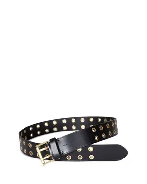 ALLSAINTS Flat Eyelets Leather Belt - Black