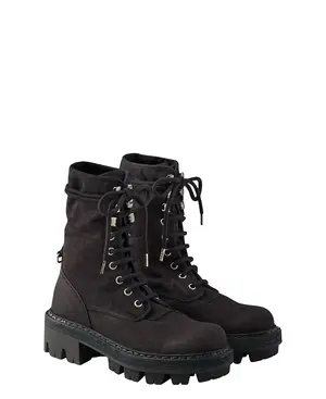 Prada Canvas Lace-up Ankle Boots - Black