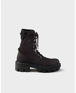 Prada Canvas Lace-up Ankle Boots - Black