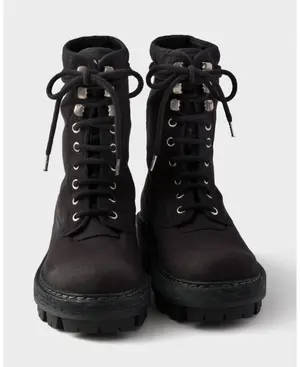 Prada Canvas Lace-up Ankle Boots - Black
