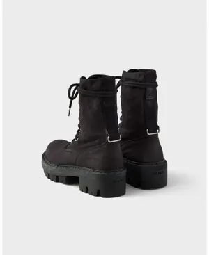 Prada Canvas Lace-up Ankle Boots - Black