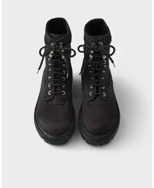 Prada Canvas Lace-up Ankle Boots - Black
