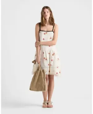 Prada Large Suede And Crochet Tote - Neutral