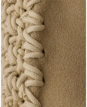Prada Large Suede And Crochet Tote - Neutral