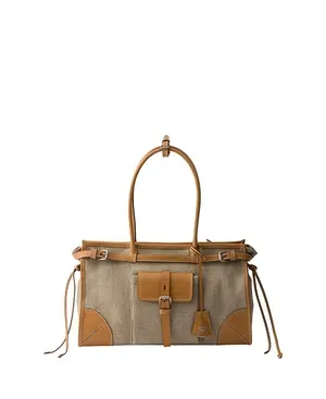 Prada Linen And Leather Tote Bag