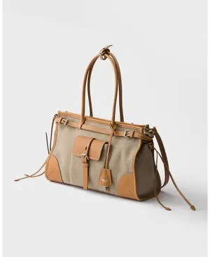Prada Linen And Leather Tote Bag