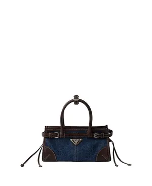 Prada Small Denim And Leather Handbag - Blue