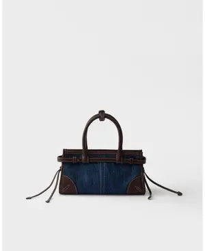 Prada Small Denim And Leather Handbag - Blue